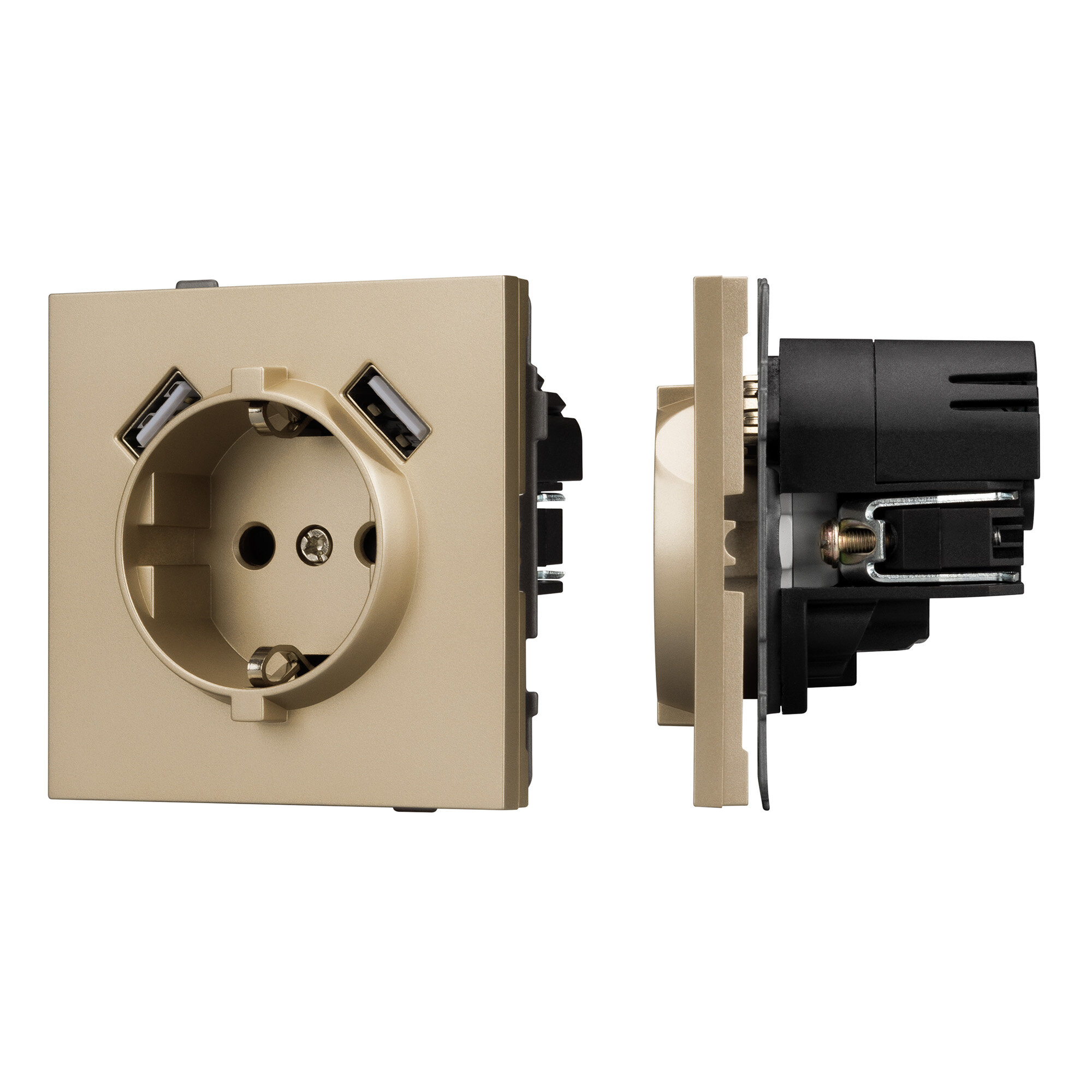 Механизм розетки с USB зарядкой SCT-TENDO-MUAA-SFPL-GD (230V, 16A) (Arlight, Матовый песочный) 054604