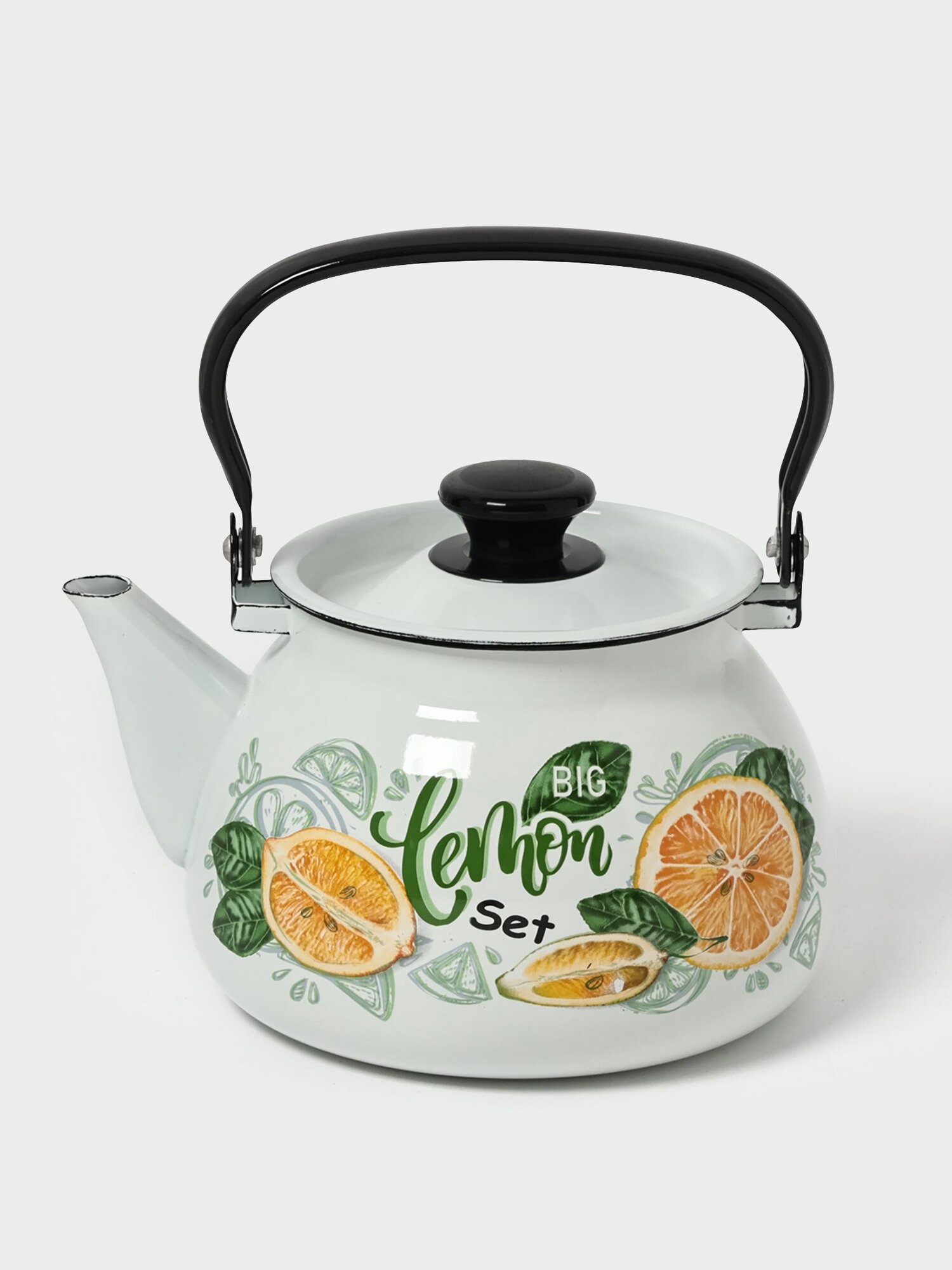 Чайник эмалированный "Лимонный сет", объем 3 л, металлическая ручка, белый