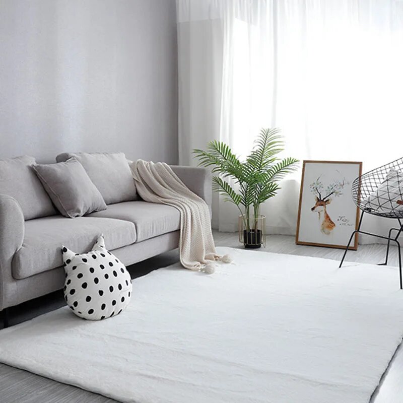 Коврик для гостиной мягкий имитация кроличьего меха Белый, 100x200cm, White