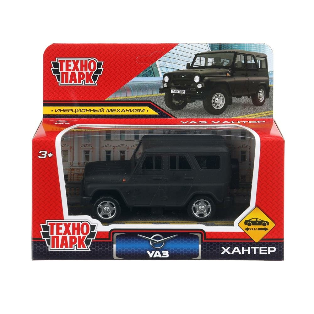 Машина металл UAZ хантер 10,5см инерция, матовый черный технопарк HUNTER-11-MATBK-WOD