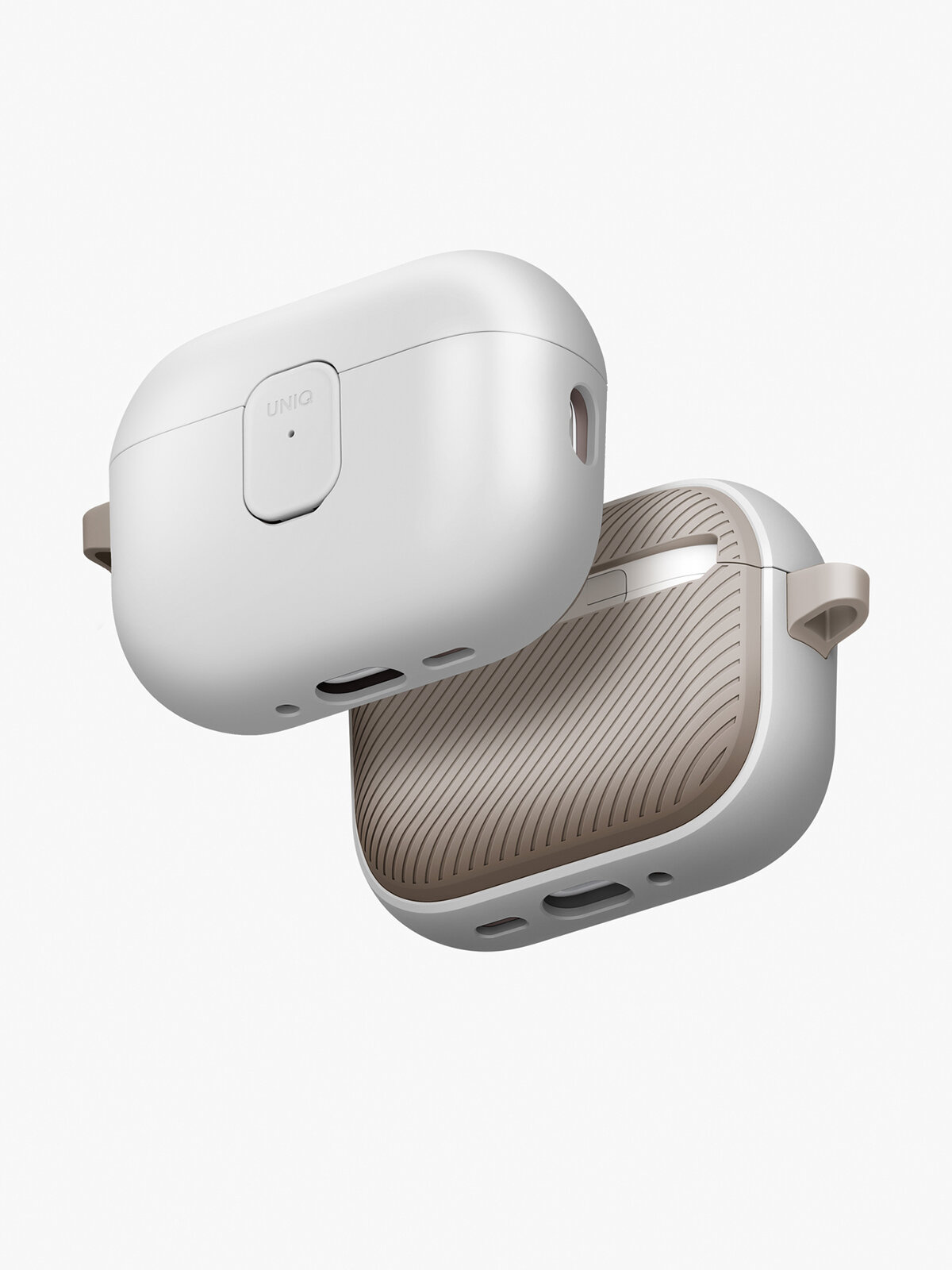 Чехол Uniq CLYDE для Airpods Pro 3 силиконовый с эффектом софт тач с замком с карабином, светло-серый / хаки