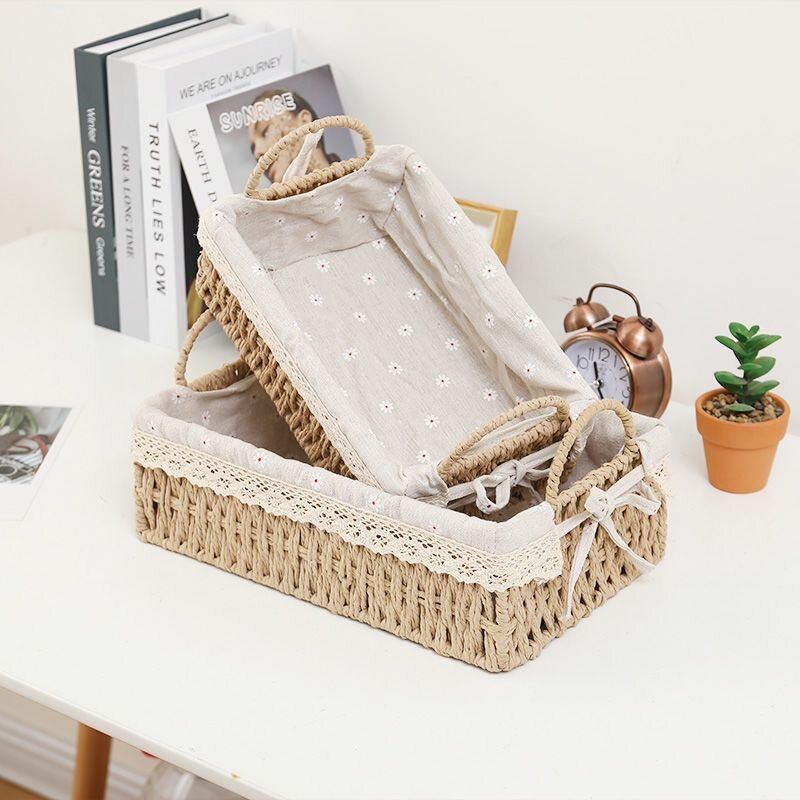 Разделенная на секции плетеная корзина для хранения, настольный органайзер для закусок и косметики, держатель для ключей на кофейном столике, плетеная корзина для мелочей.