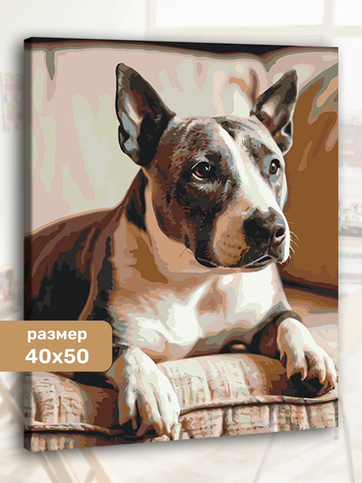 Картина по номерам на холсте и подрамнике Бультерьер серый