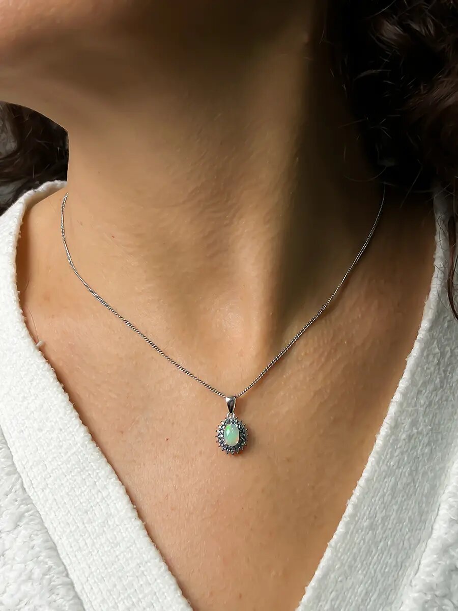 Подвеска, серебро, 925 проба, опал, сапфир