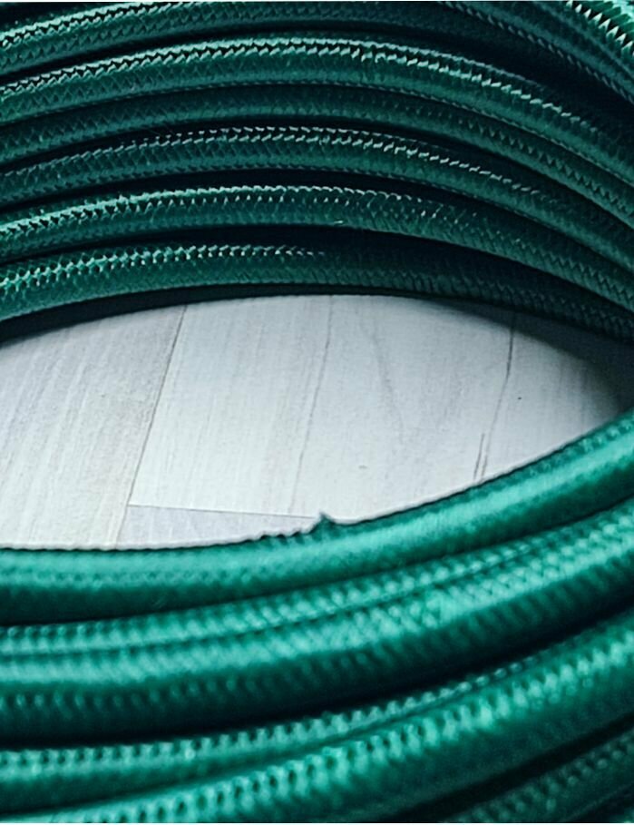 Электрический ретро провод круглый в тканевой оплетке 3х1,5, зеленый, 2м