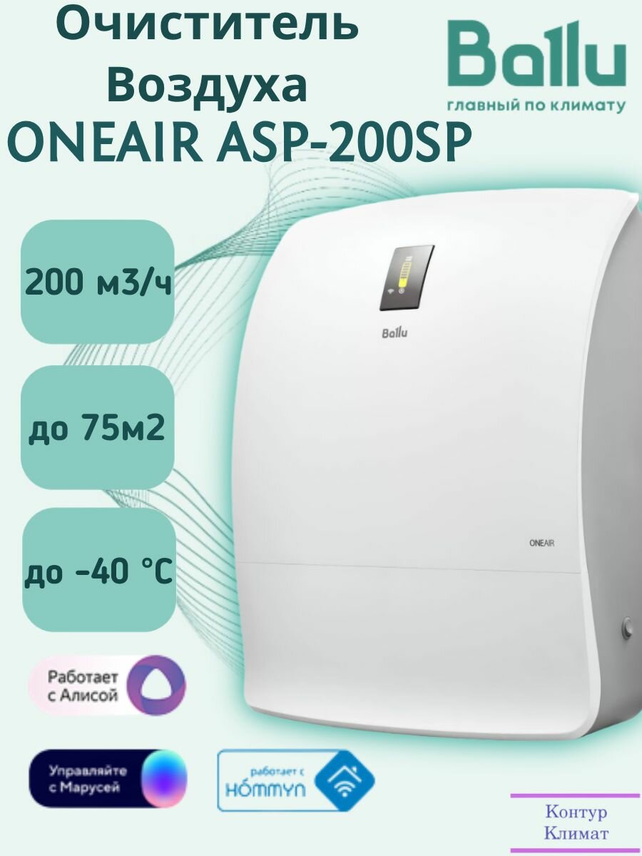 Очиститель воздуха приточный Ballu ONEAIR ASP-200SP белый (Бризер)