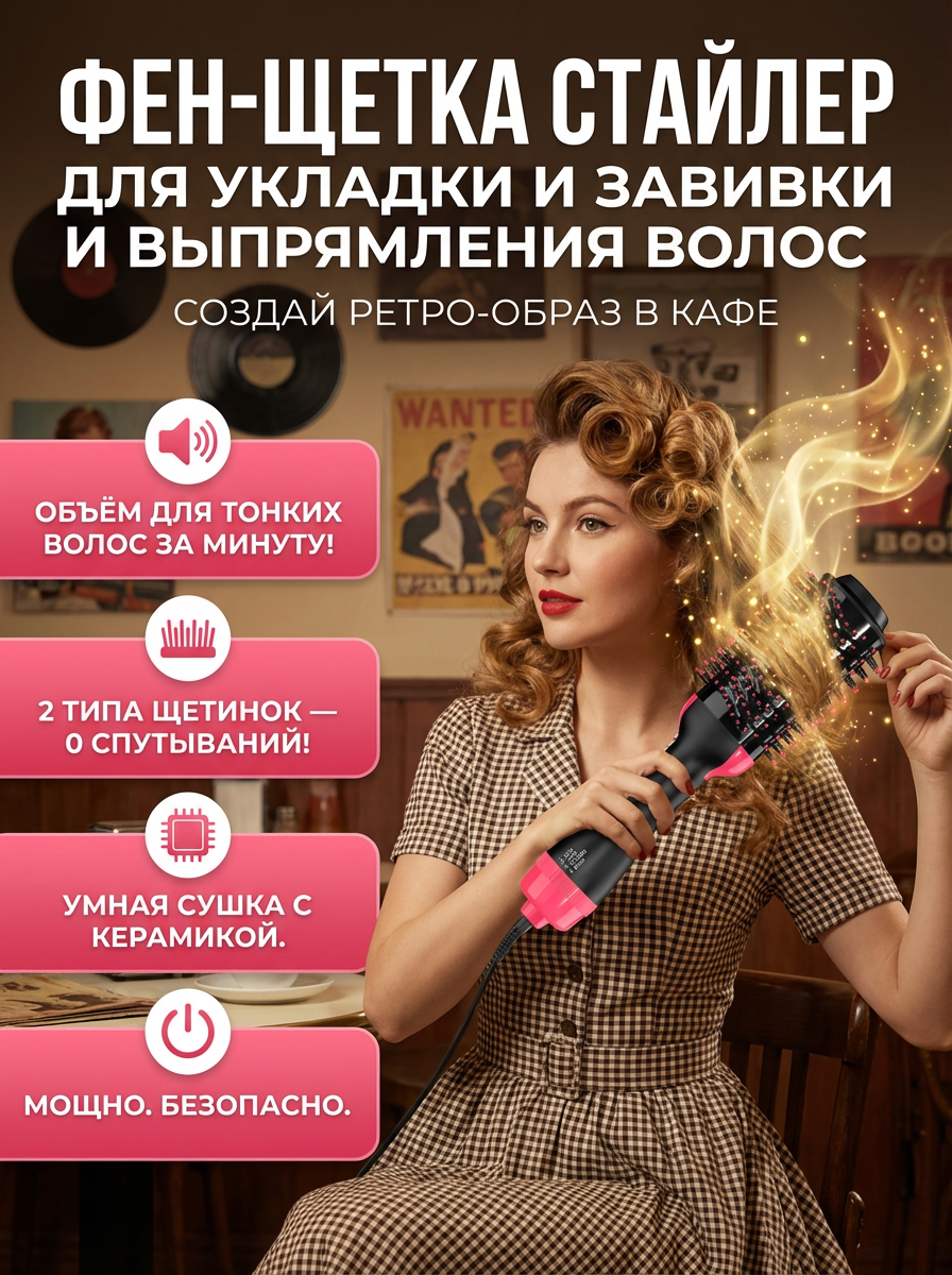 Фен-щетка для волос 3 в 1, Термощетка, Выпрямитель для волос, Стайлер, Расческа