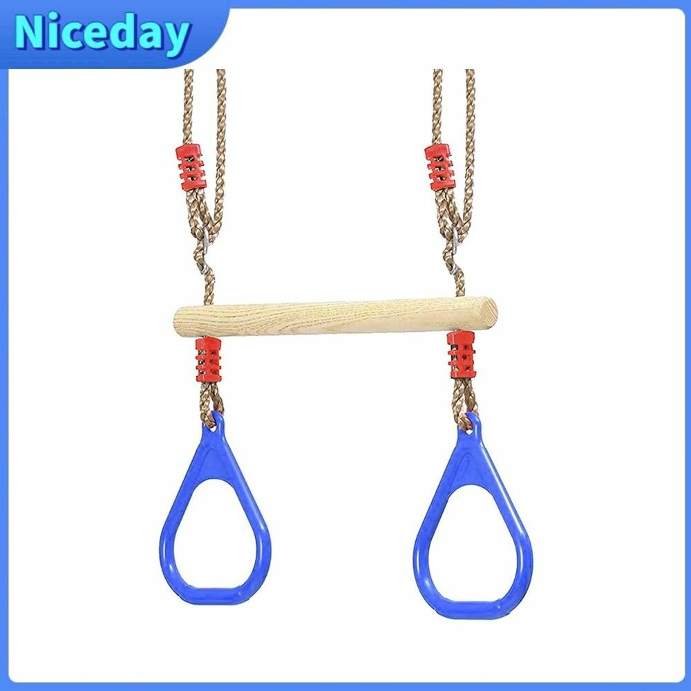 Уличные детские качели грузоподъемностью 120 кг, деревянные с гимнастическими кольцами