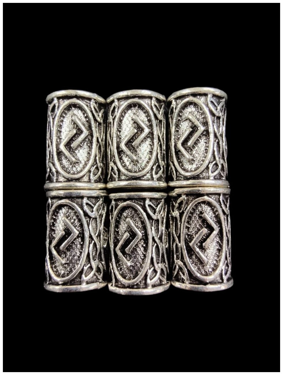 Руны "Йер", скандинавские, металл, цилиндрической формы, серебристые, 6 шт