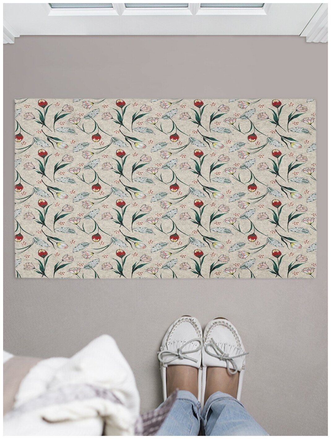 Коврик придверный в прихожую с принтом "Необычные тюльпаны" 45 на 75 см , JoyArty