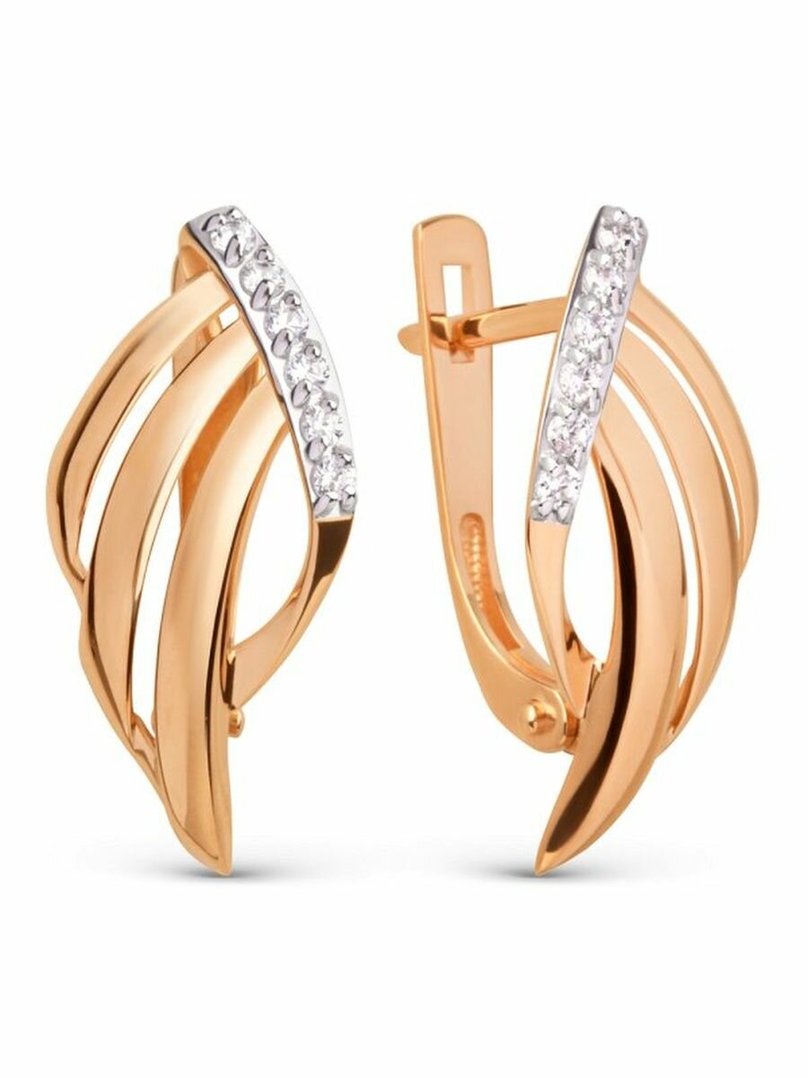 Серьги красное золото, 585 проба, фианит