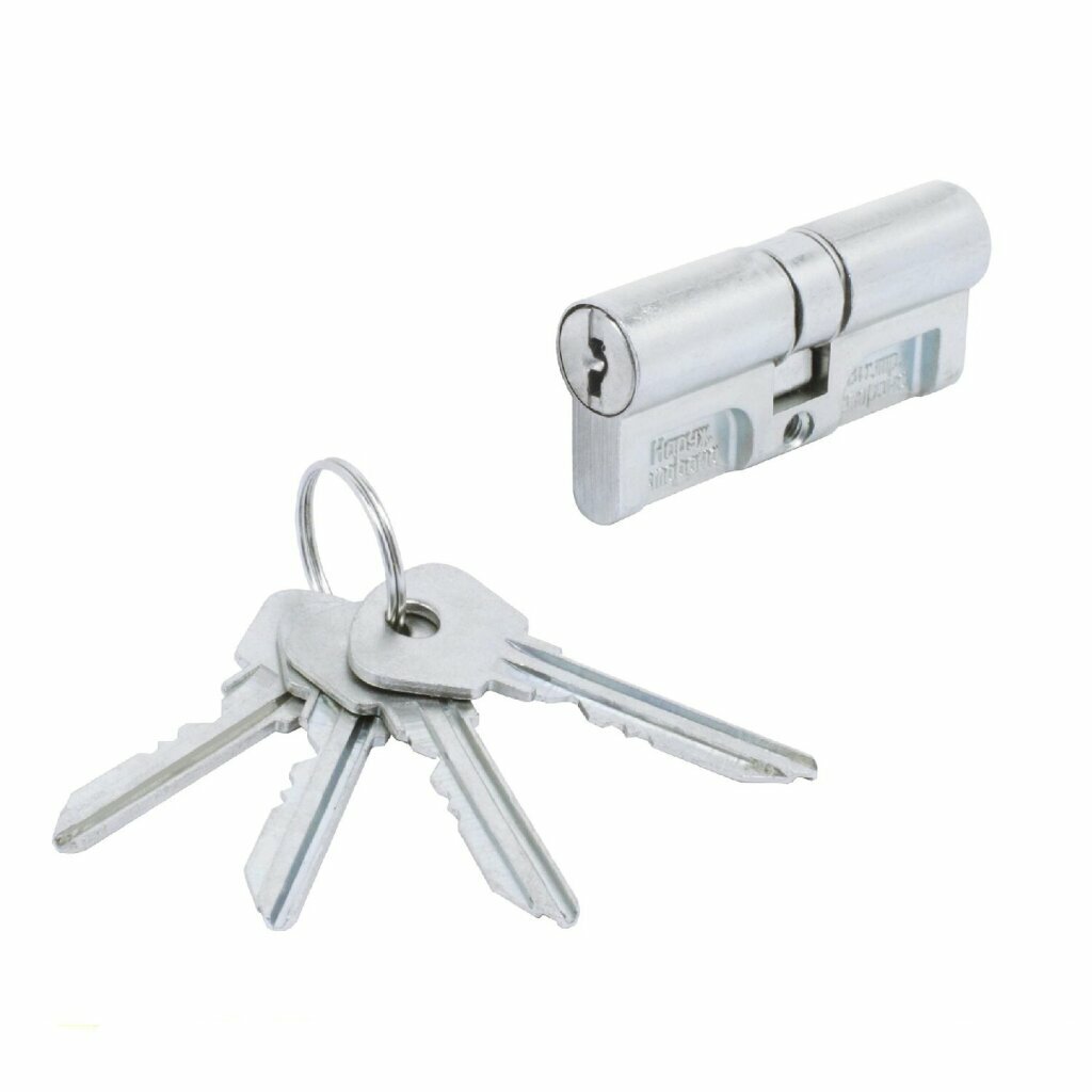 Личинка замка Абсолют для двери, цвет серебристый, цинк, 4 ключа, тип английский