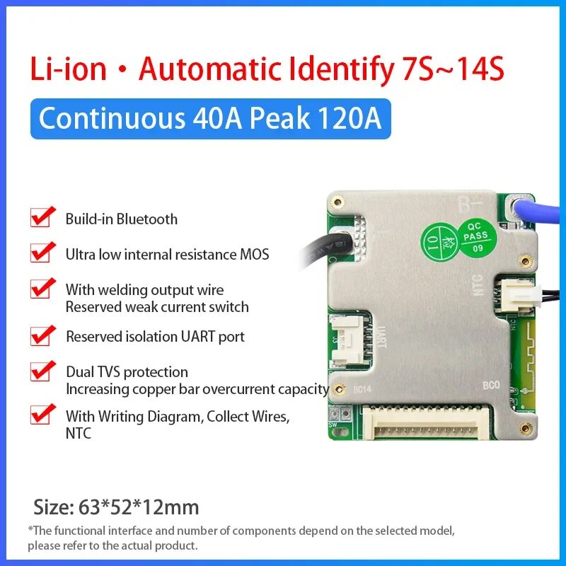 JBD Smart BMS для литиевых аккумуляторов 7S-14S 7S-14S Li-ion 40A