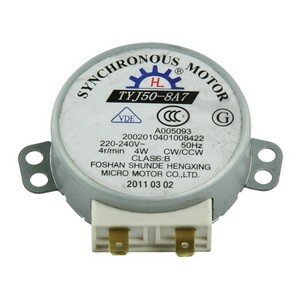 Двигатель (мотор) вращения поддона для тарелки СВЧ Candy, Hoover, Electrolux, Zanussi, AEG, Gorenje, Asko TYJ50-8A7, MDS-4A, 4W, 4/4.8/5 об/мин, H-7-8 мм, вал 7 мм CW/CCW, class B