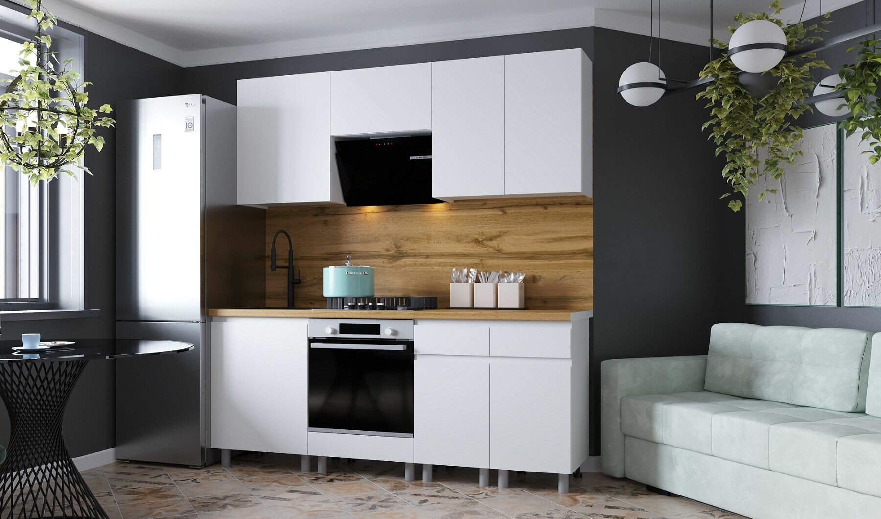 Кухонный гарнитур (кухня) без столешницы Плейона/ Ричард/ Токио 2м , ЛДСП Белый с теснением древесные поры ЛДСП 2000х2160х430 тэкс