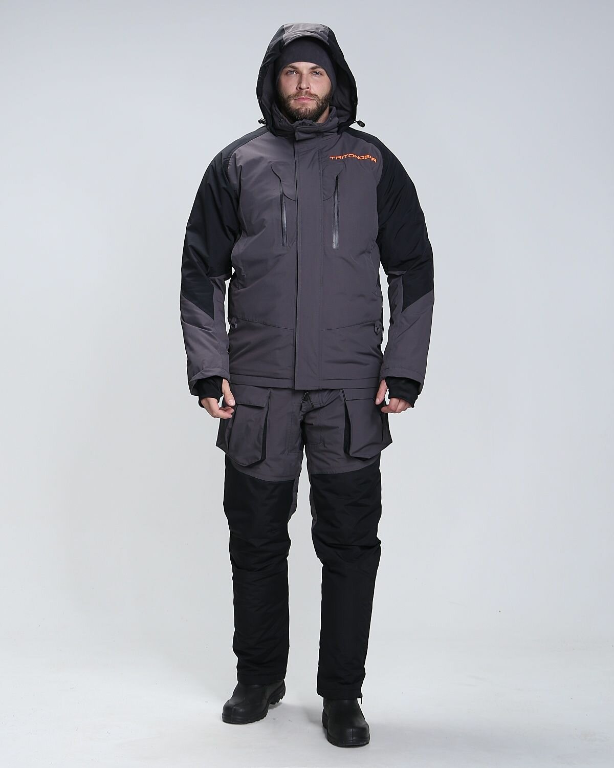 Костюм зимний рыболовный "PRO ANGLER" -15 (Таслан, Серо-Чёрный) TRITON GEAR Размер 60-62 рост 170-176