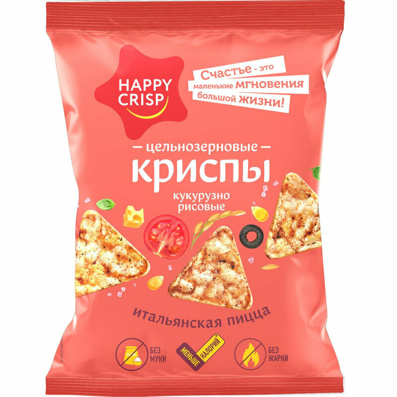 Чипсы Happy Corn цельно кукурузно рисовые, италья пицца, без жарки50гx18ш/УП, 2049855
