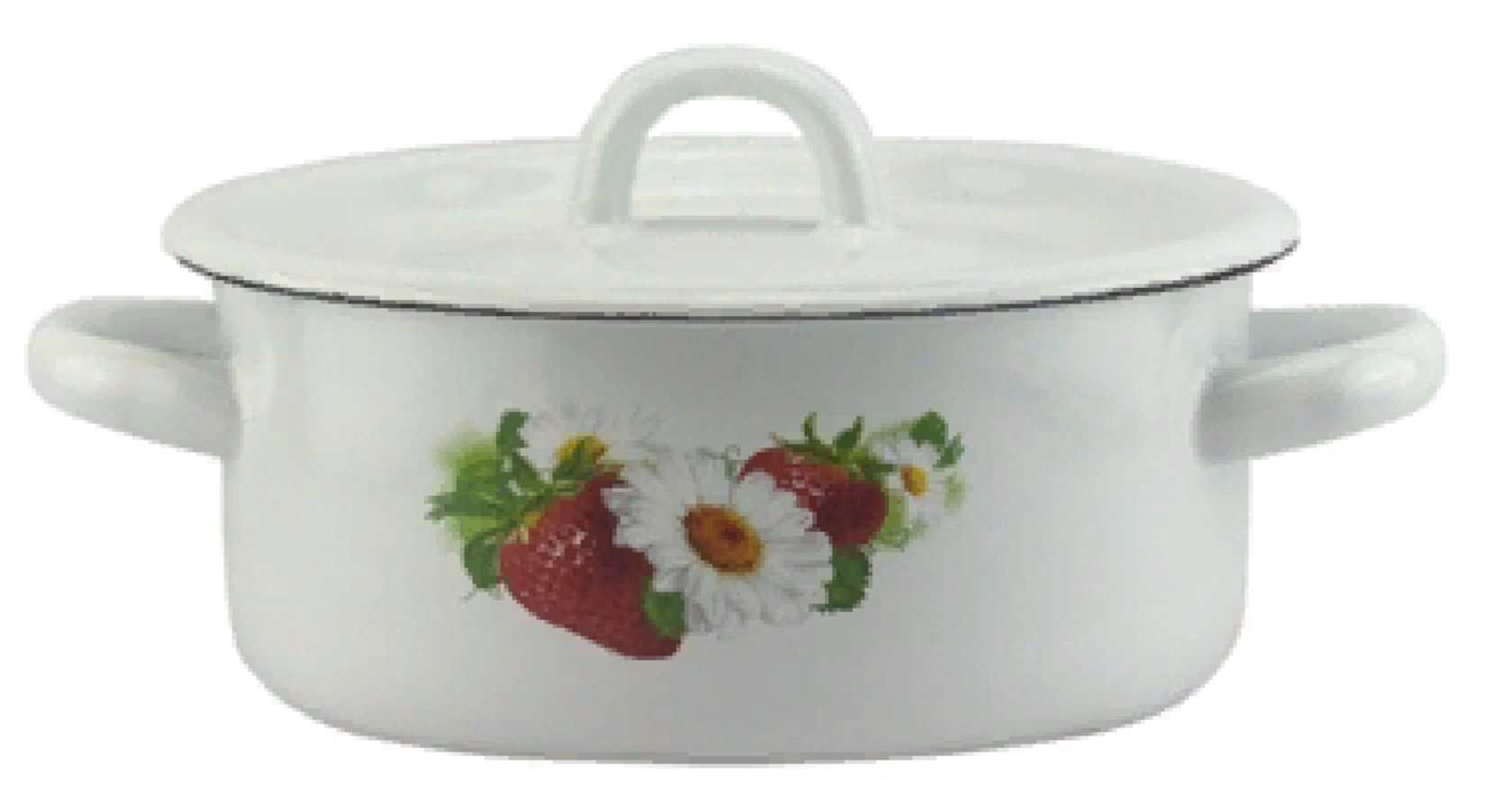 Кастрюля эмалированная Эмаль с крышкой, белого цвета с рисунком, 1.5л / посуда для газовых и электрических плит