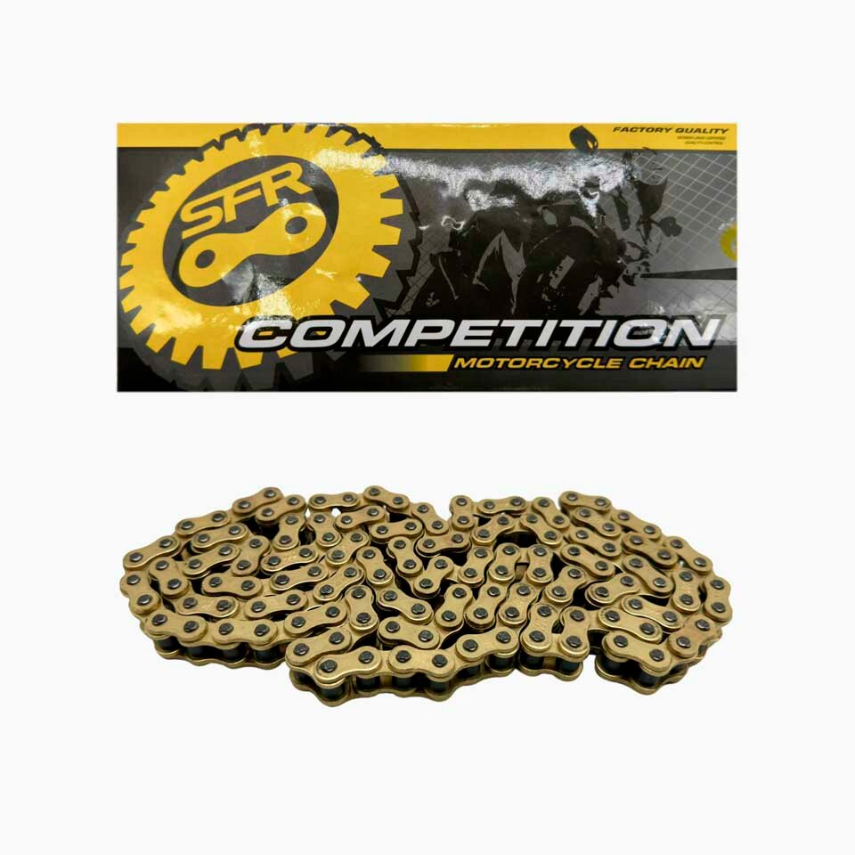 Цепь приводная на мопед Альфа, Дельта, Zodiak, Dingo, Atlant, Must (SFR Reinforced, усиленная) (428H*132) golden