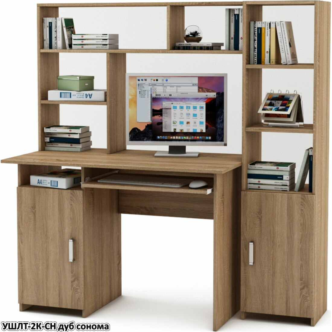 Уголок школьника Лайт-2К с надстройкой Дуб сонома, ЛДСП, МФ Владимир VMF, 145х149,2х60 см.