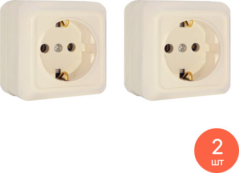 Розетка силовая штепсельная UNIVersal / Юниверсал Олимп 16А 220В ОП бежевая, 1-местная с заземляющими контактами, Б-О0028 / электрооборудование (комплект из 2 шт)