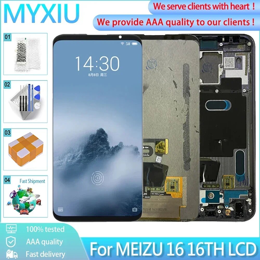 6,0 'оригинальный AMOLED для Meizu 16 16th M882H M882Q ЖК-дисплей с цифровым Silver With Frame