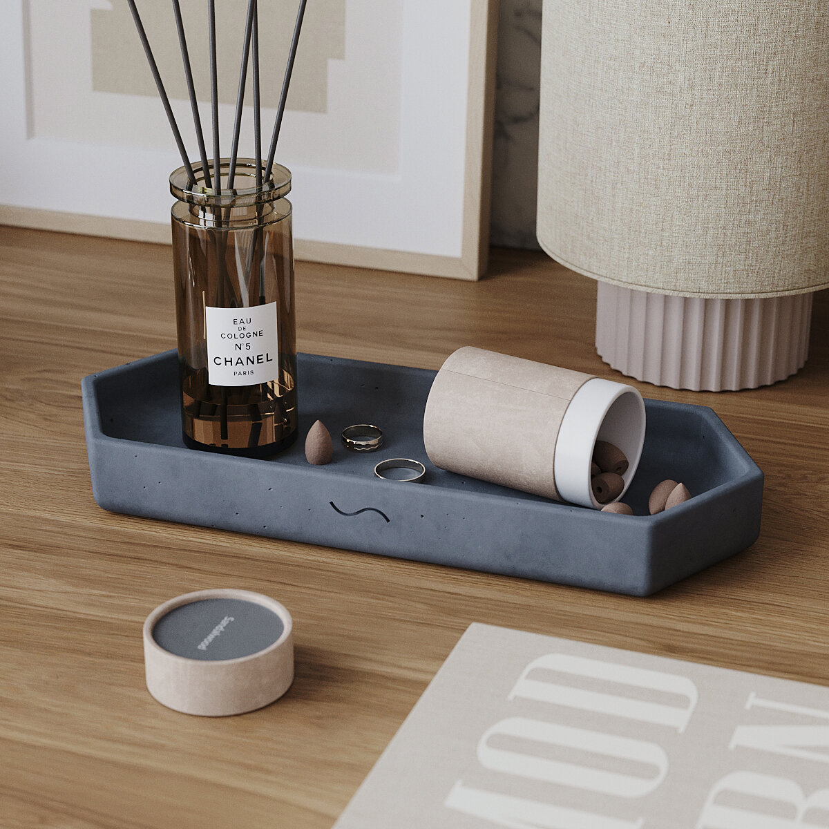 Декоративный поднос MUSKO HOME Sakura S, 29x11 см, бетон, графитовый матовый