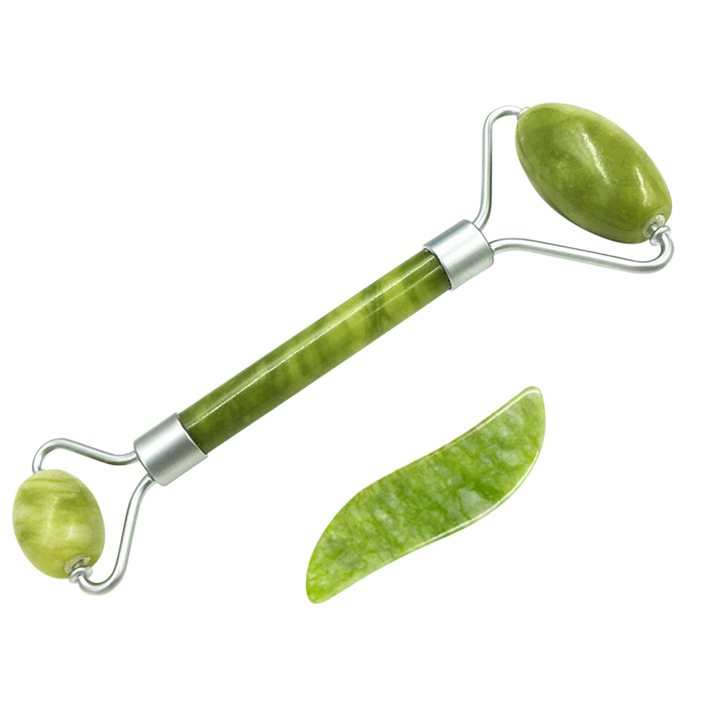 Набор для массажа лица с нефритовым камнем, двусторонний нефритовый ролик и скребок