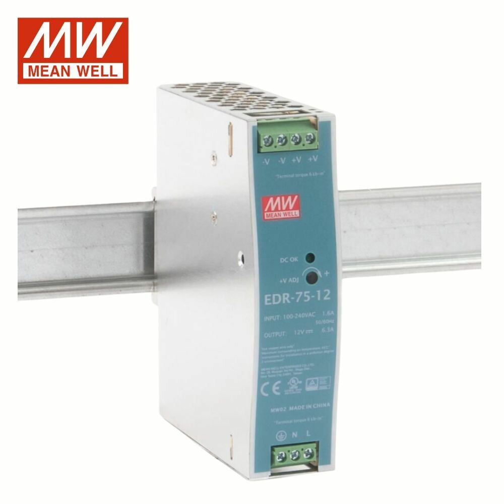 EDR-75-12 MEAN WELL, Блок питания на DIN-рейку, AC/DC 75 Вт 12 В