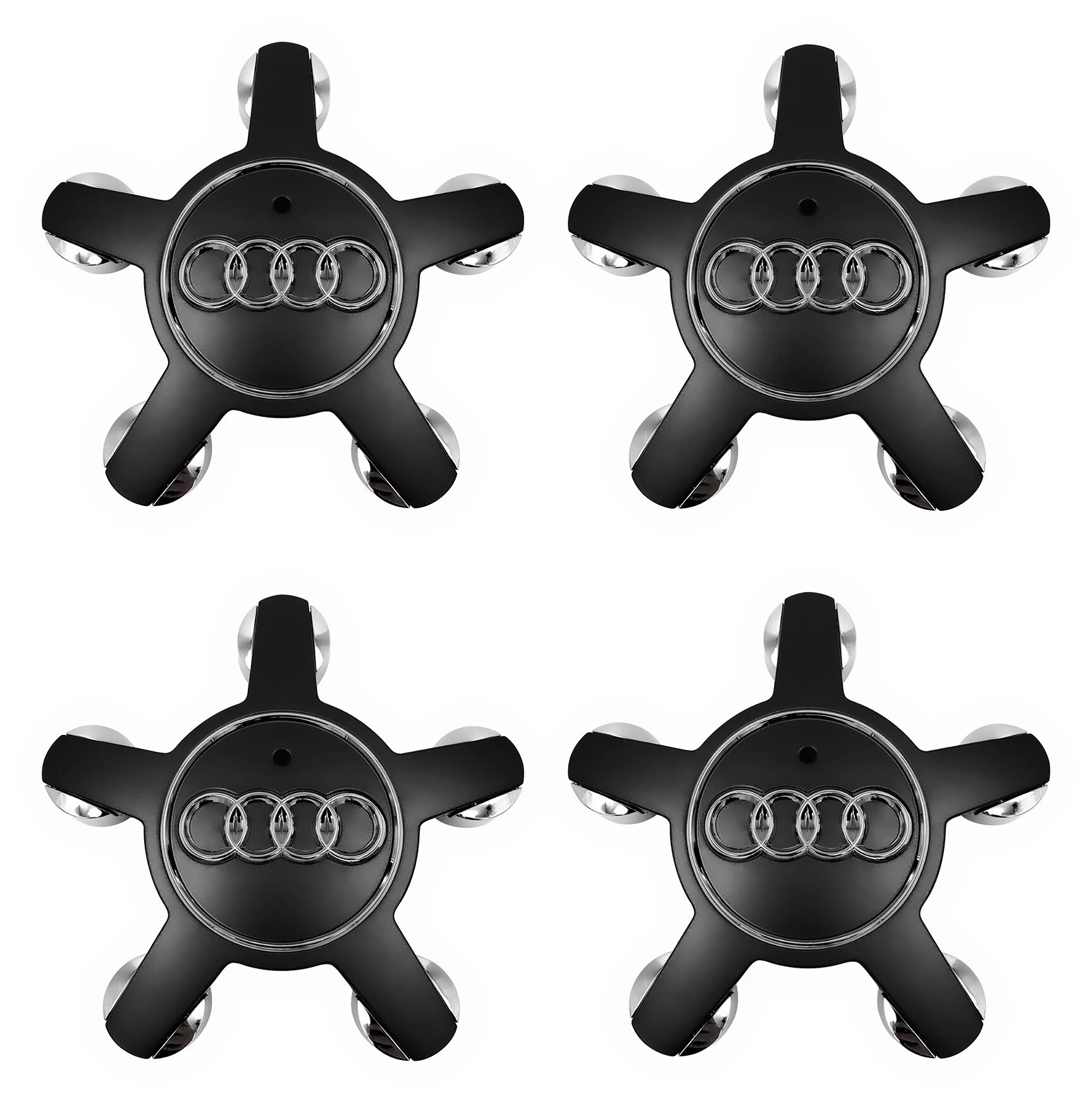 Комплект из 4 колпаков на колесные диски (5 спиц) для Audi A1, A3, A5, A4, A4L, A6, A7, A8L, black