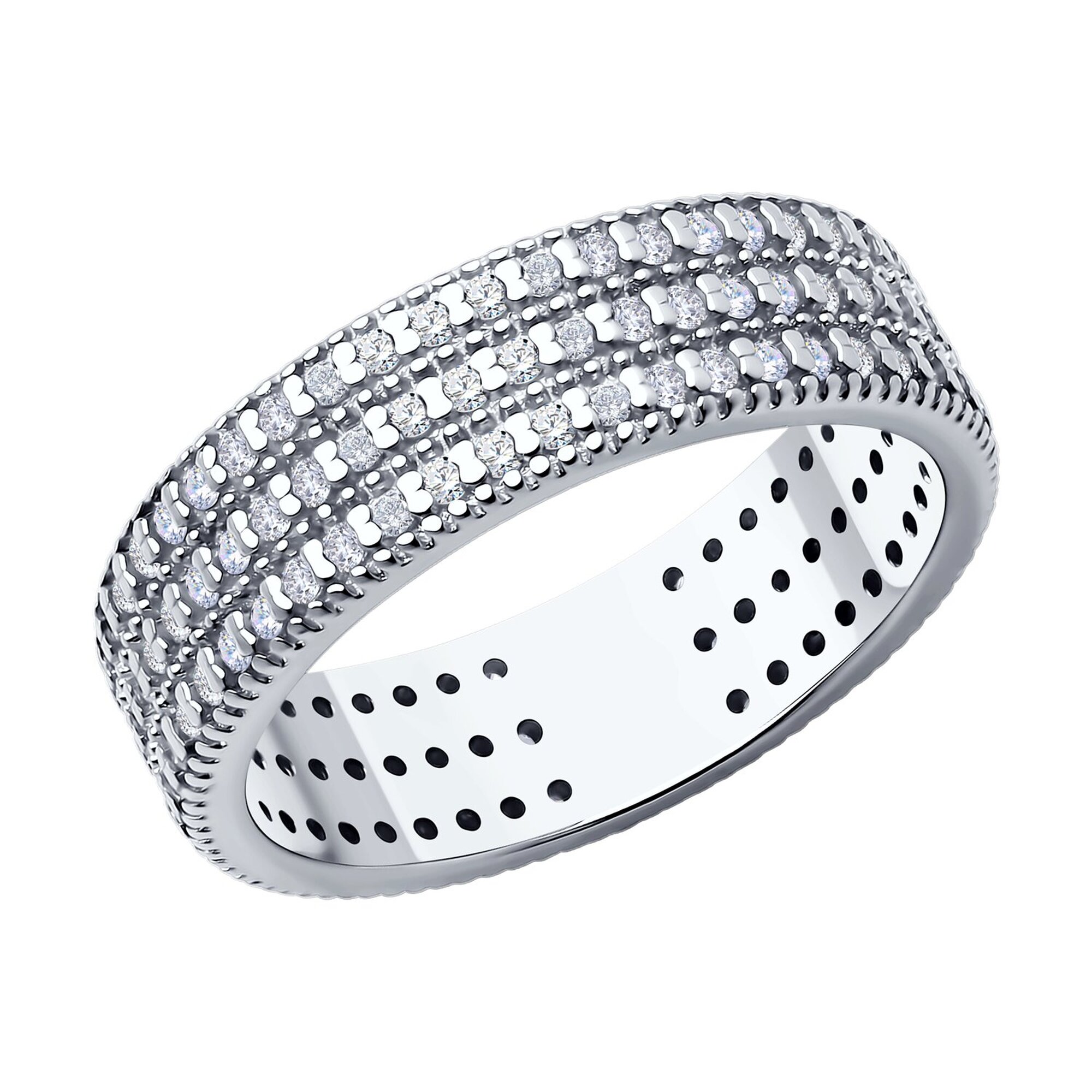 Кольцо дорожка, серебро, 925 проба, родирование, фианит