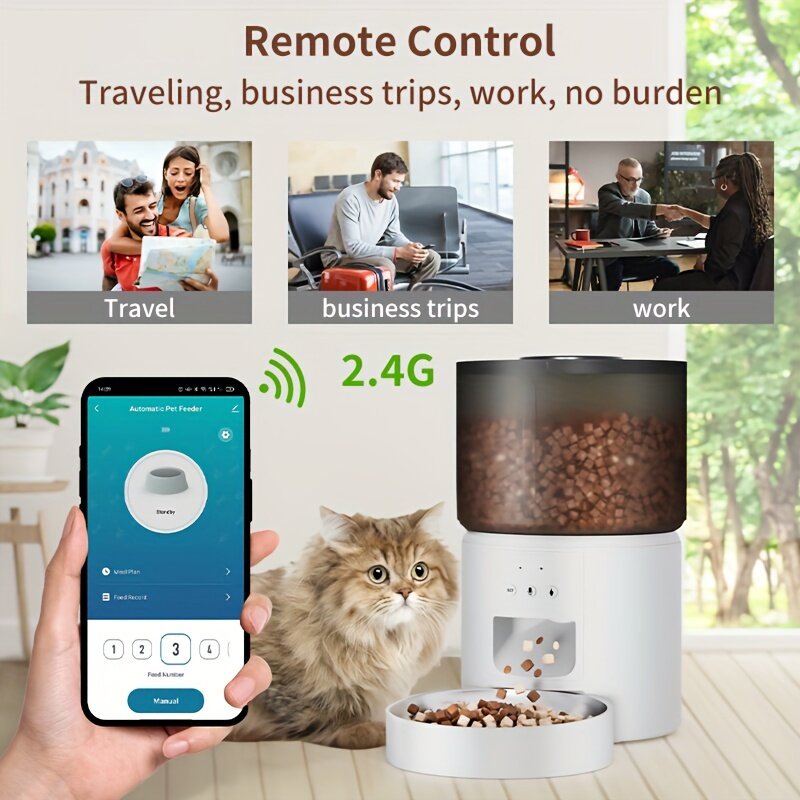 1 умная WiFi-кормушка для кошек и собак — автоматический дозатор корма с управлением через приложение, устройство для кормления по таймеру, питание от батареек/USB