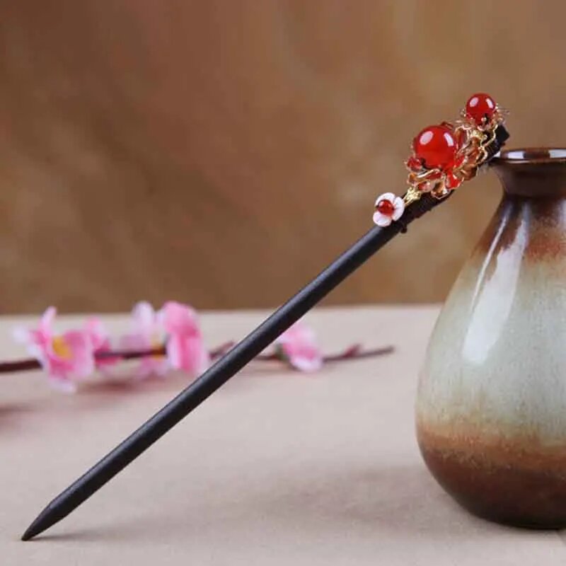 Палочка для волос винтажная Классическая кимоно юката ханьфу аксессуар ручной работы канзаши натуральное дерево держатель для волос для пучка коричневая HS030