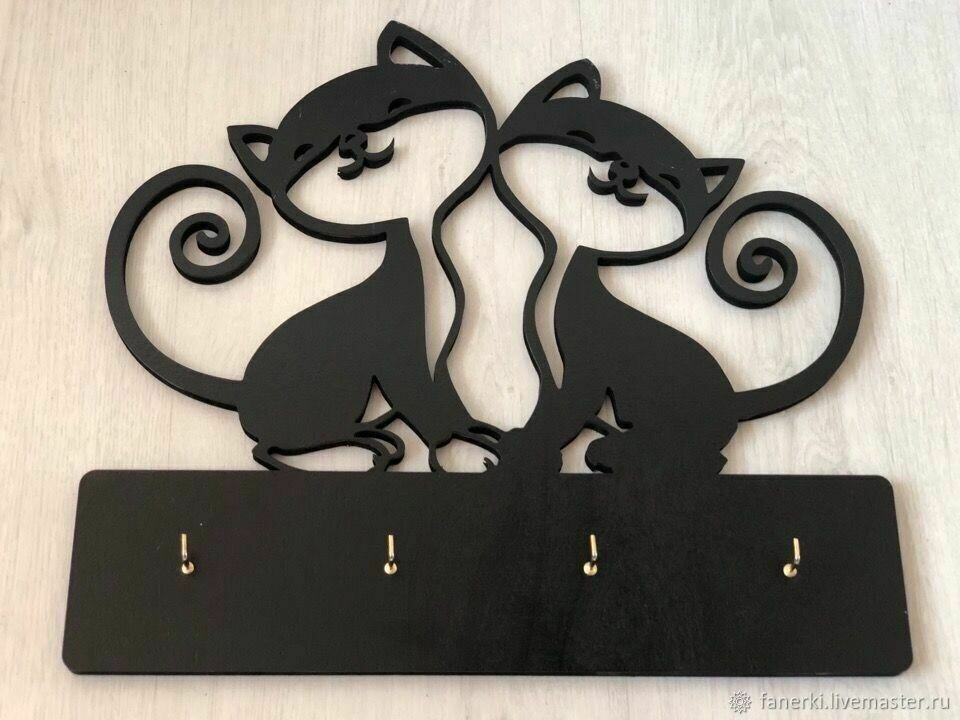 Ключница "Котята", ручная работа, фанера, черная, максимальная нагрузка 2 кг, цвет черный