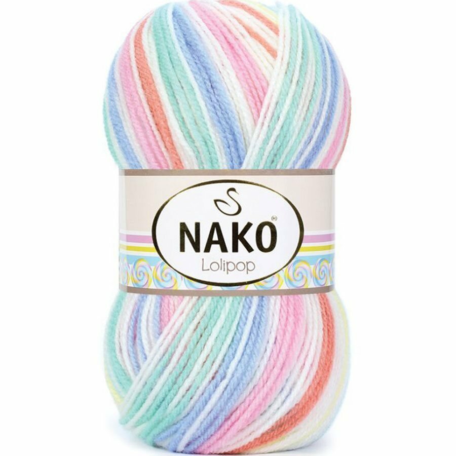Пряжа Nako LOLIPOP 81958 мята/голуб/розовый (5 мотков)