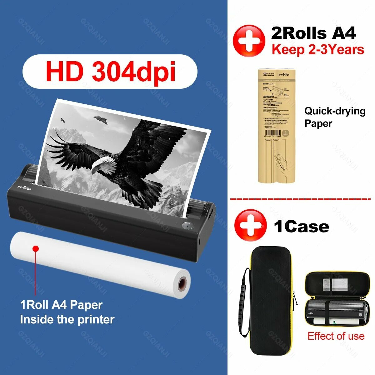 PeriPage P80 Термопринтер, 304DPI, 2Rolls A4, 1Case
