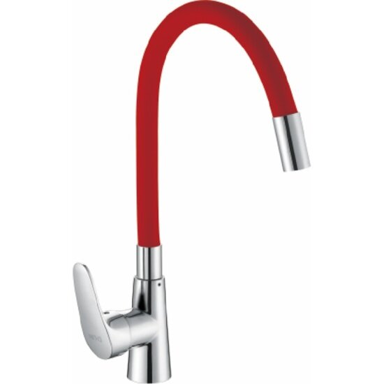 Смеситель для кухни D-lin с силиконовым изливом D155302-4, красный и хром