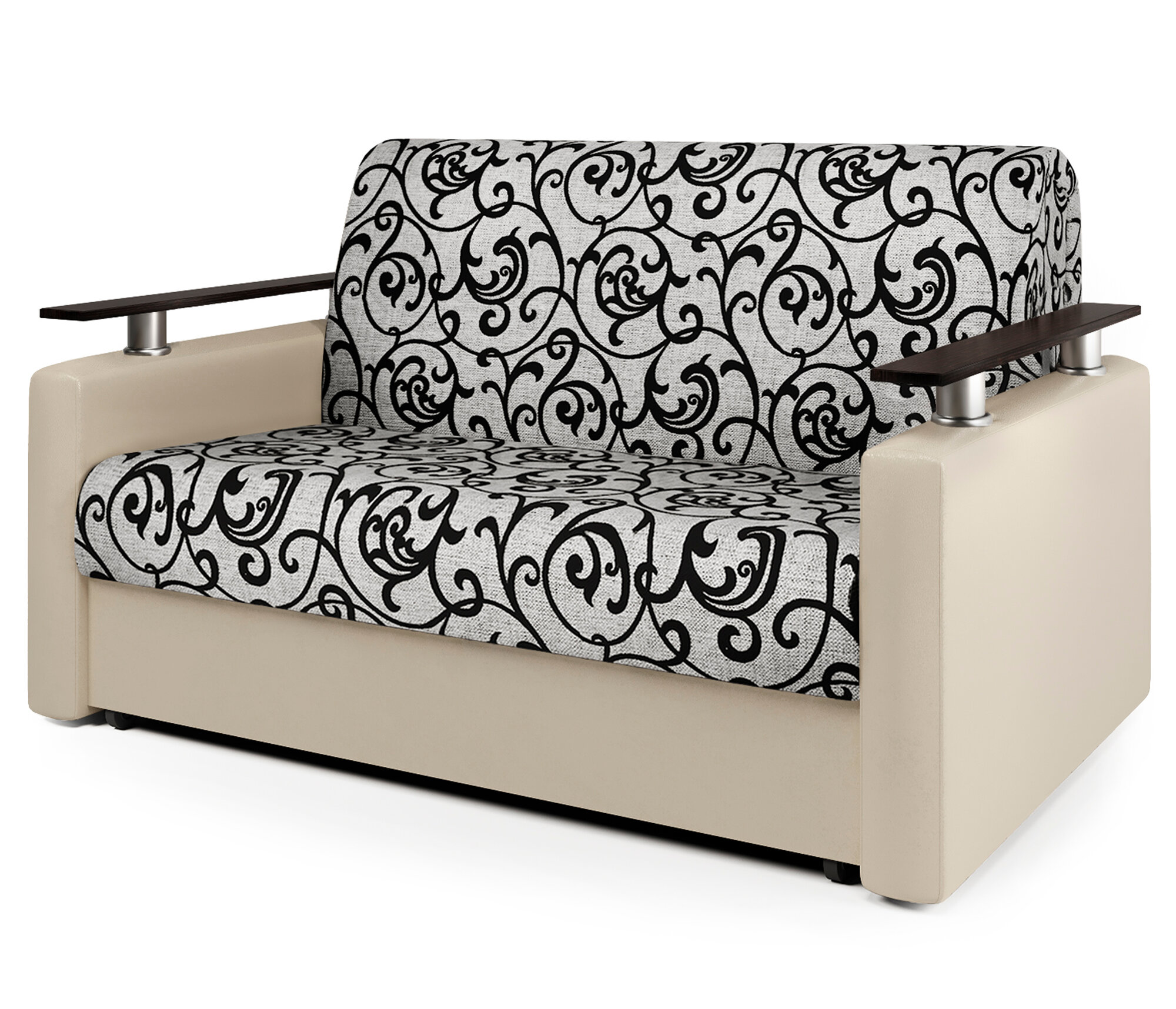 Диван-кровать Шарм-Дизайн Шарм 140х194 см, диван раскладной, аккордеон, прямой, экокожа бежевый и узоры