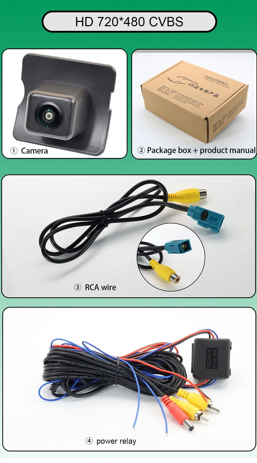 HD 720*480 CVBS камера заднего вида с RCA и реле
