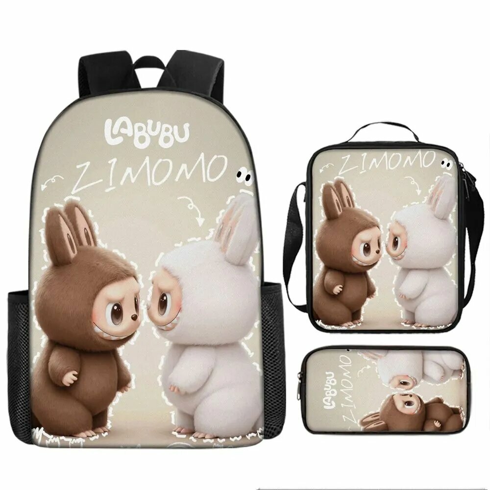 Школьный рюкзак для начальной школы с принтом Лабубу, 15 л + сумка через плечо + пенал. Набор 3 в 1. Водоотталкивающий. Детский, для девочек и мальчиков