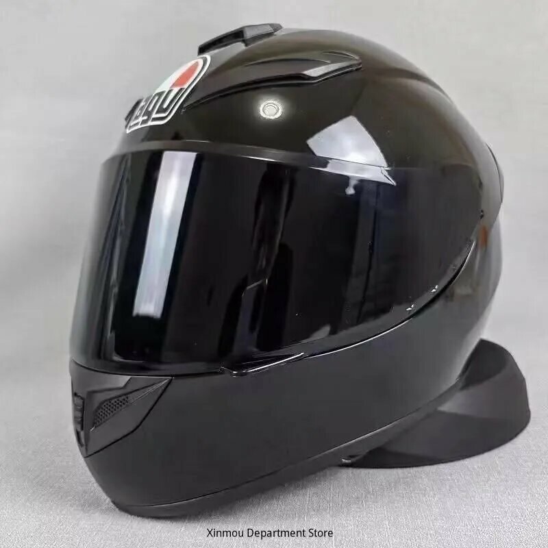 Мотошлем AGV, карбон, дымчатый визор, съемный, черный, размер M