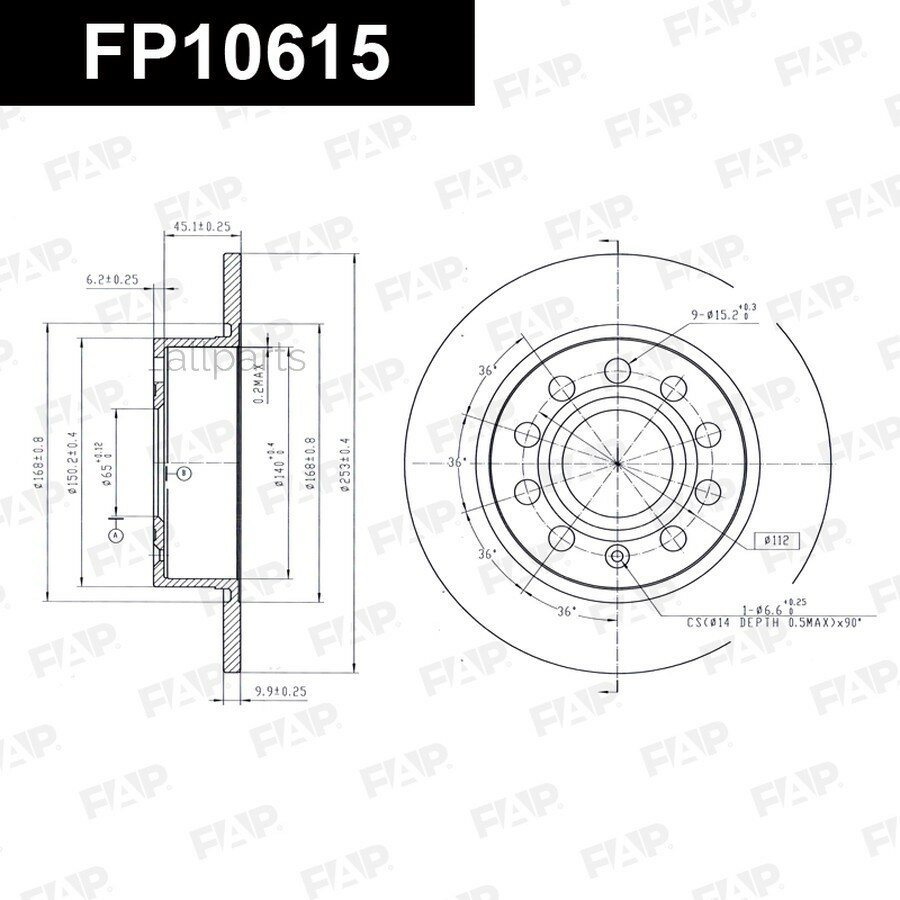 FAP FP10615 диск тормозной задний!\ Audi A3, Skoda Octavia, VW Golf 1.4-2.0i/TDi 03>