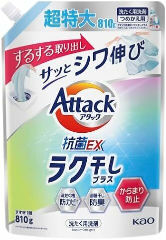 KAO Attack Antibacterial EX Easy Drying Жидкое средство для стирки с эффектом уменьшения складок, с освежающим цветочным ароматом, сменная упаковка с крышкой 810г.