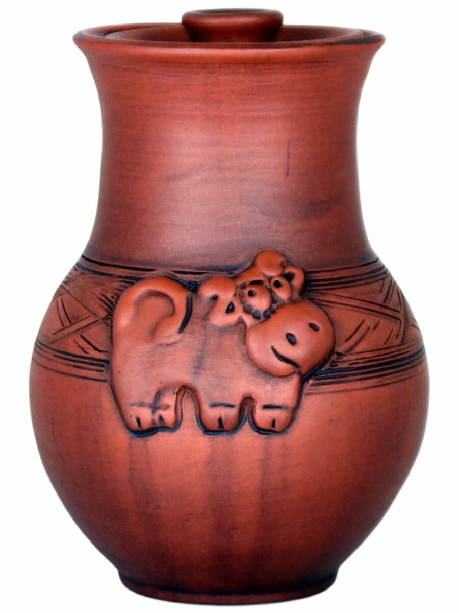 Кувшин, Крынка малая 18 см. "Коровка" + глазурь, глина, керамика, ручная работа