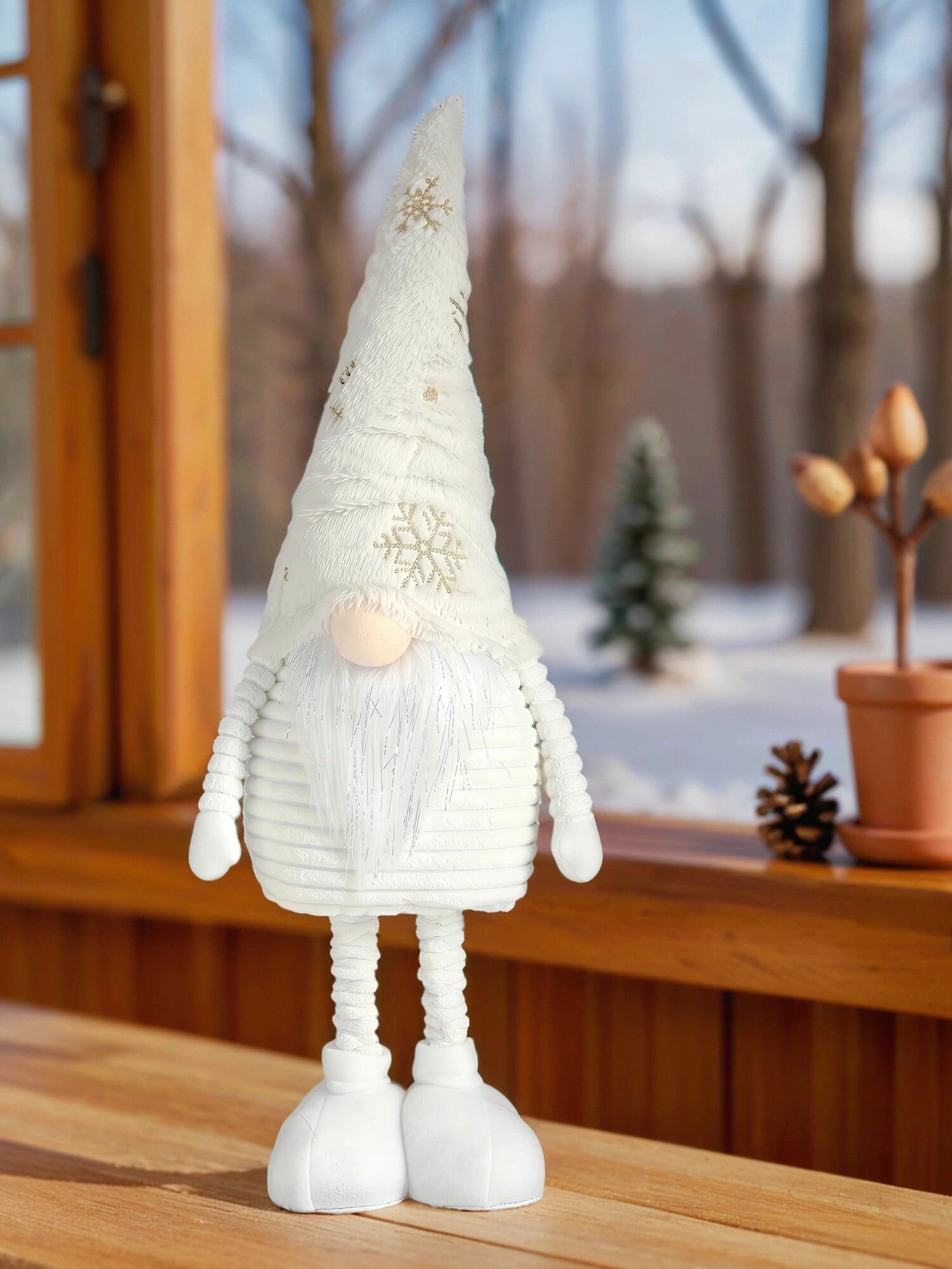 Кукла интерьерная Дед Мороз в белом колпаке с золотом раздвижной 80 см