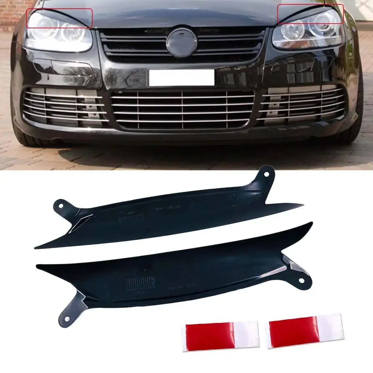 1 пара накладок на фары (ресничек) для Volkswagen GOLF, GTI, JETTA, R32, RABBIT MK5 2006-2009 годов выпуска.