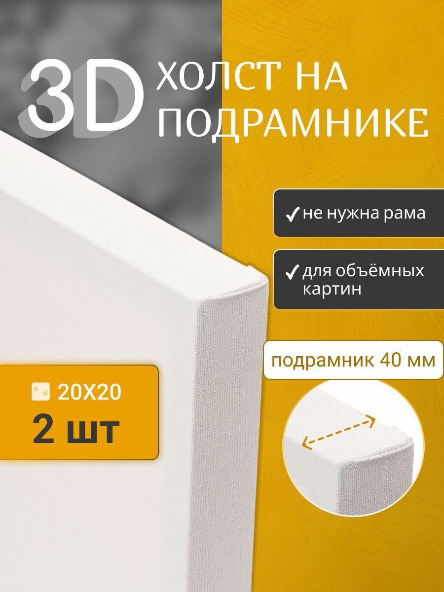 Холст на 3D подрамнике,20х20-2шт набор, для рисования
