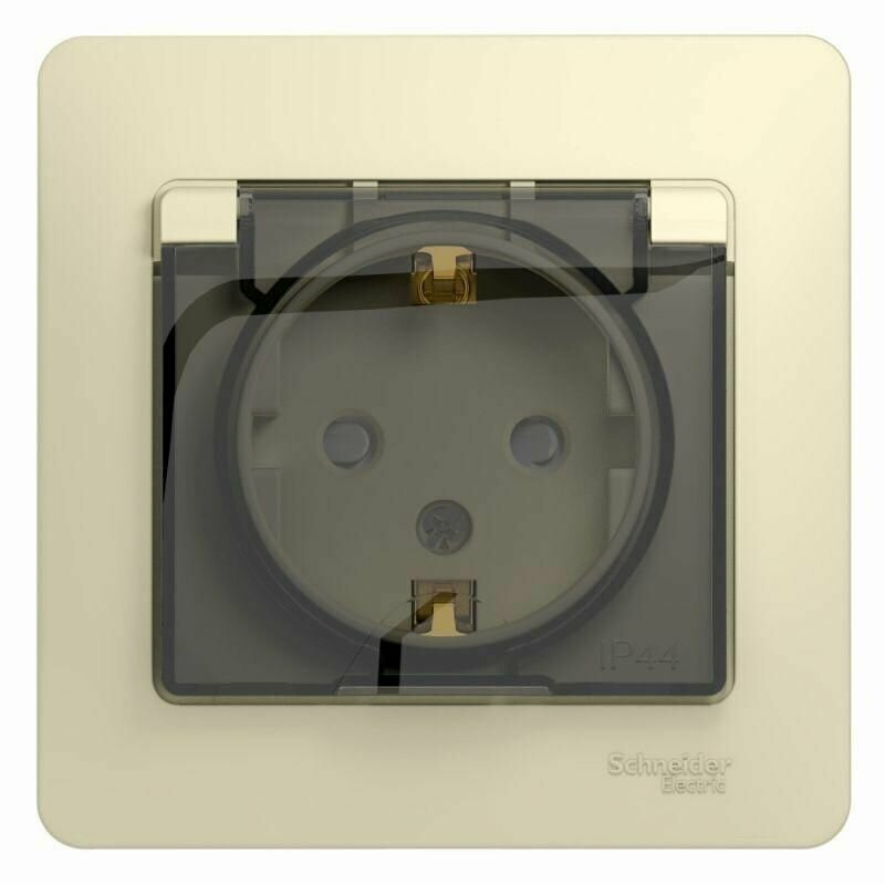 Розетка с/з со шт. с крышкой IP44 бежевый (в сборе) Glossa (10) Schneider Electric GSL000248
