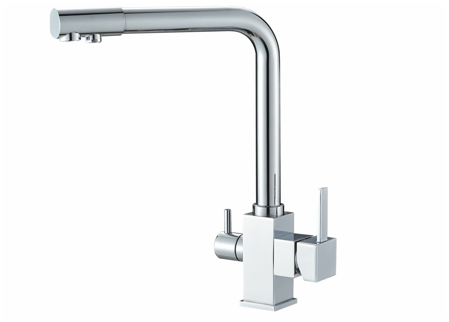 Смеситель ZorG серия Steel Hammer SH 805 CR для кухонной мойки, хром полированный, под фильтр 2в1, квадратный