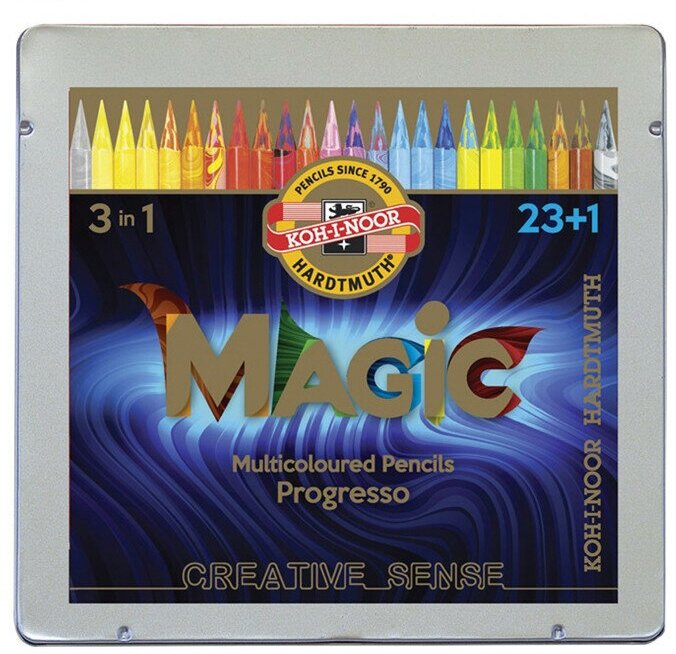 Цветные карандаши KOH-I-NOOR Набор карандашей многоцвет. без дерева "Progresso Magic" KOH-I-NOOR, 24цв. (метал. коробка)